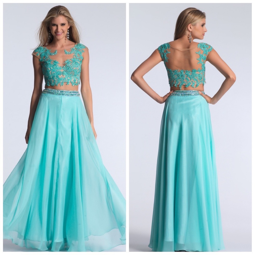 Dave & Johnny Prom Pageant Aqua Evening Gown - Gem